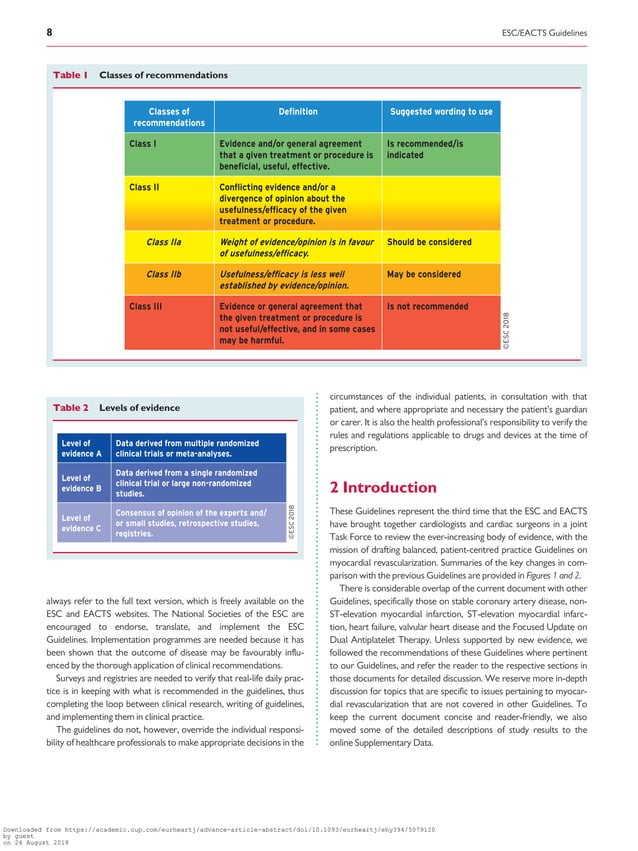 2018 esc eacts guidelines on myocardial revascularization | PDF | Heart ...
