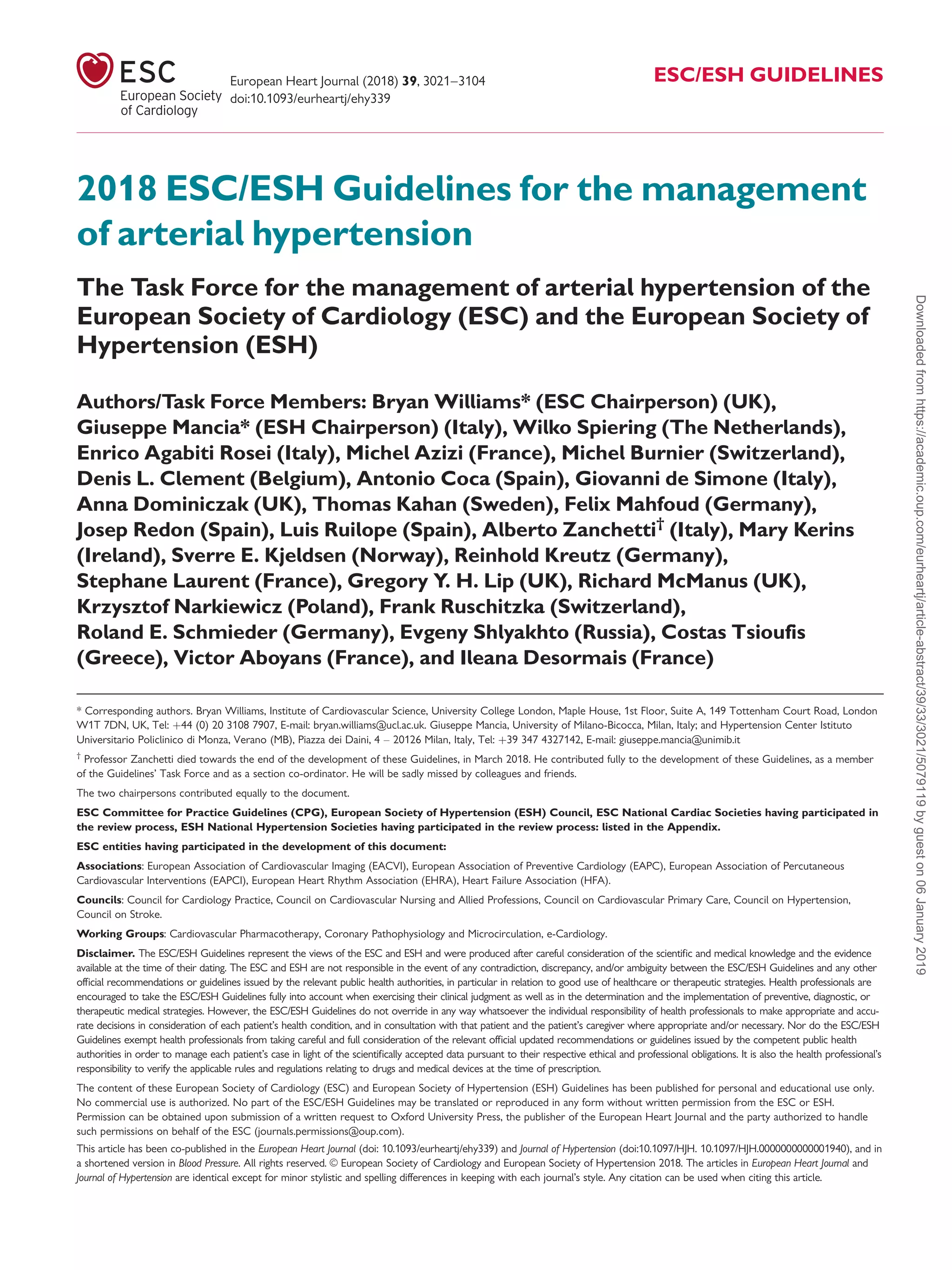 2018 esc esh guidelines for the management | PDF