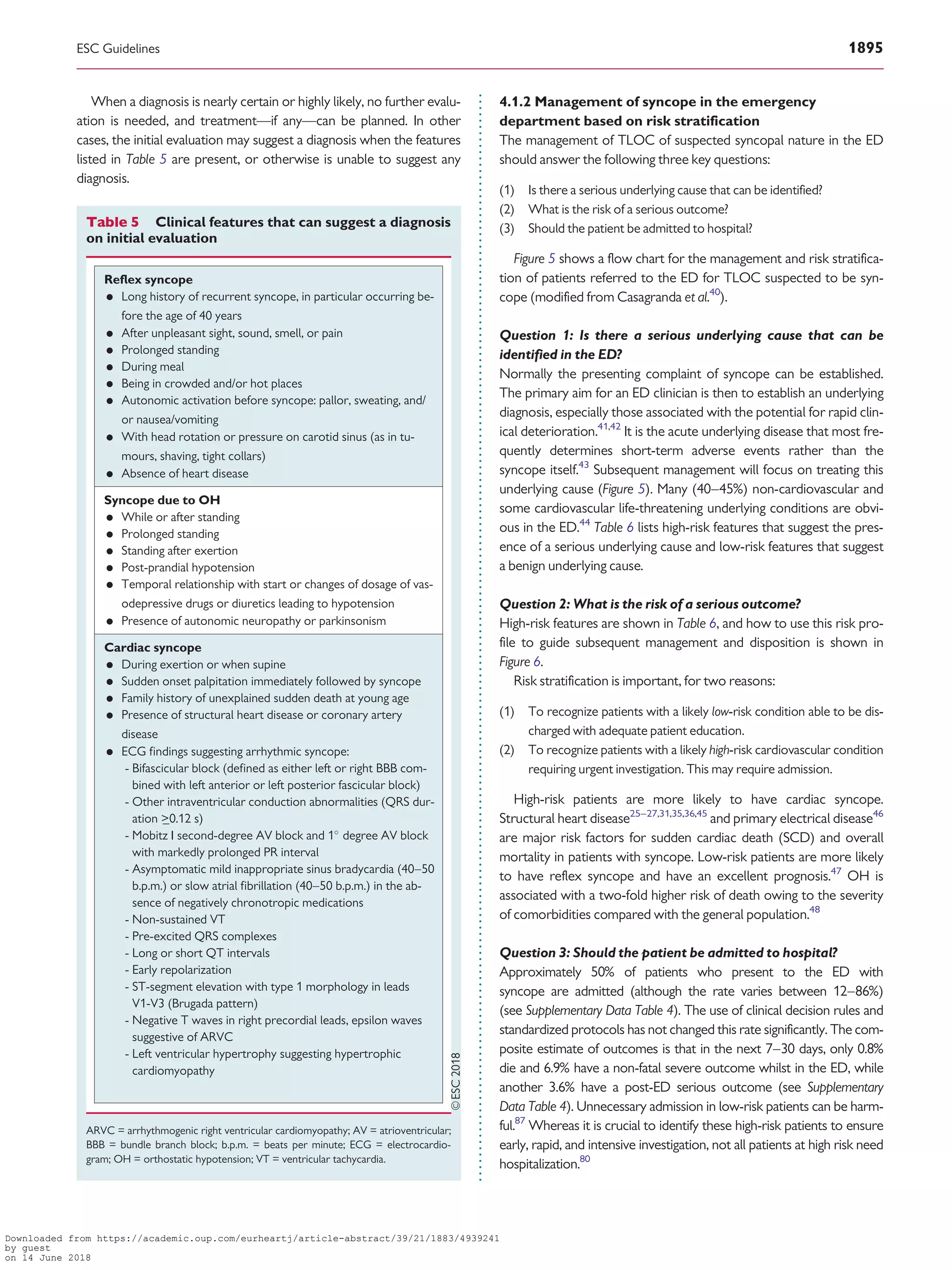 2018 Esc Guidelines For The Diagnosis And Management Of Syncope Pdf