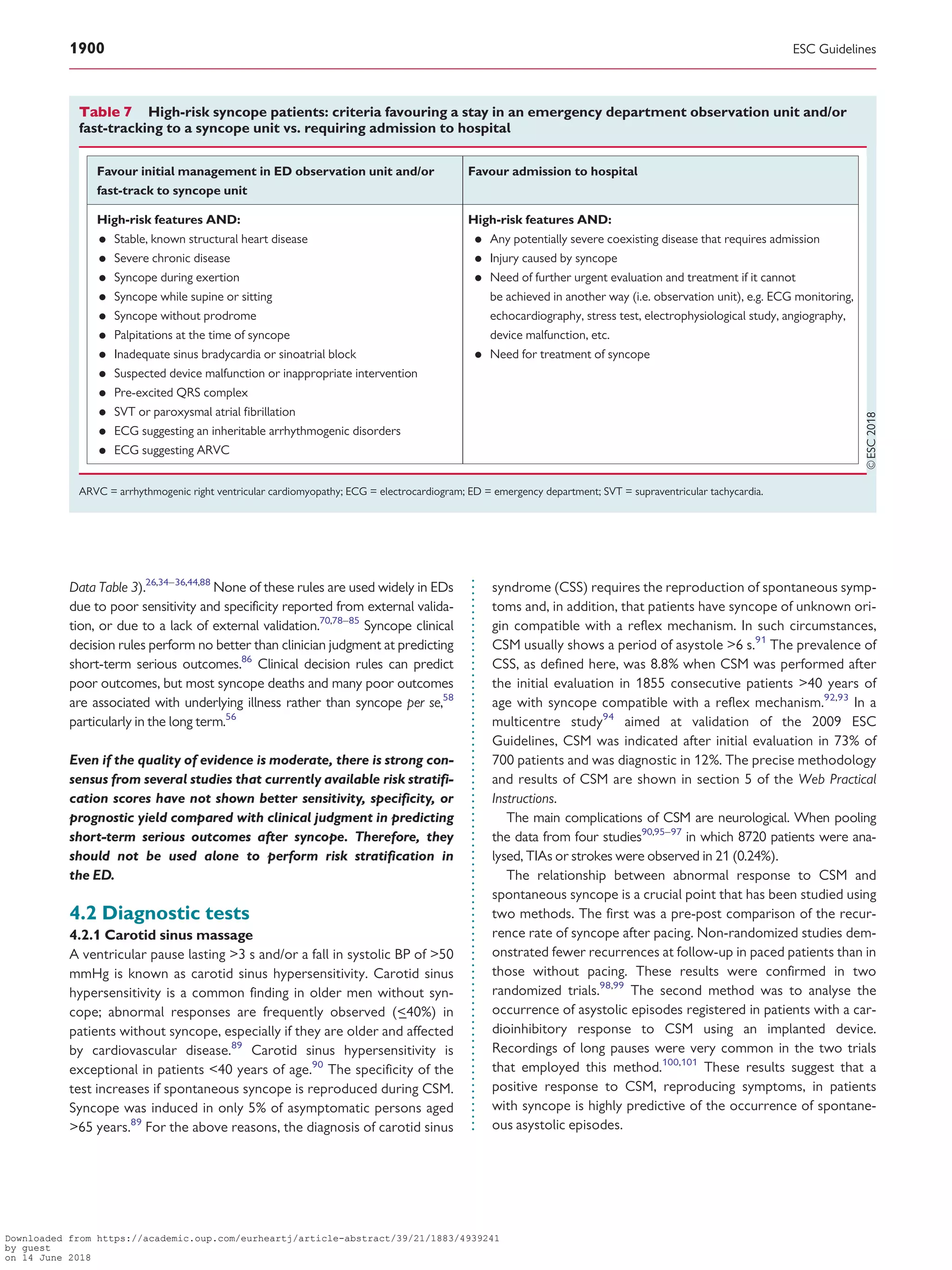 2018 esc guidelines for the diagnosis and management of syncope | PDF