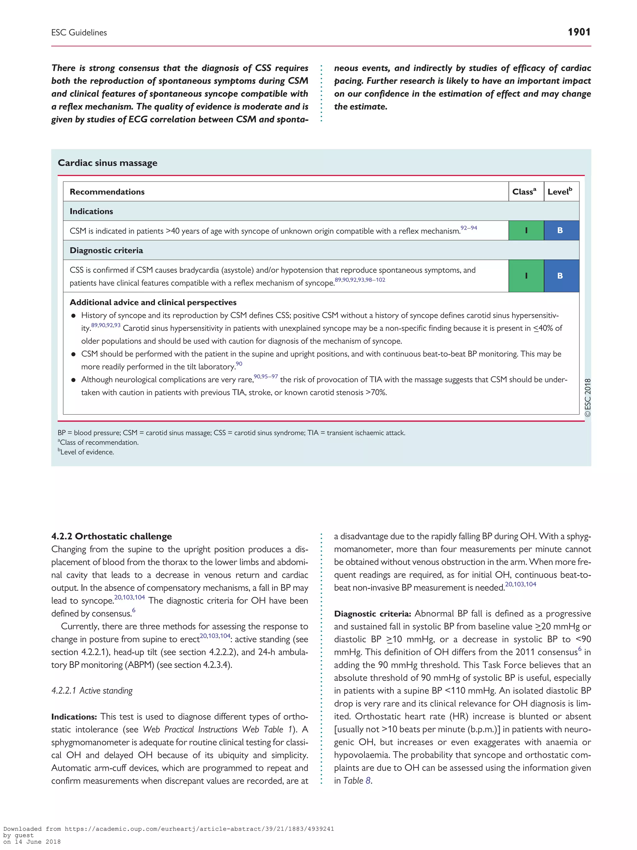 2018 esc guidelines for the diagnosis and management of syncope | PDF