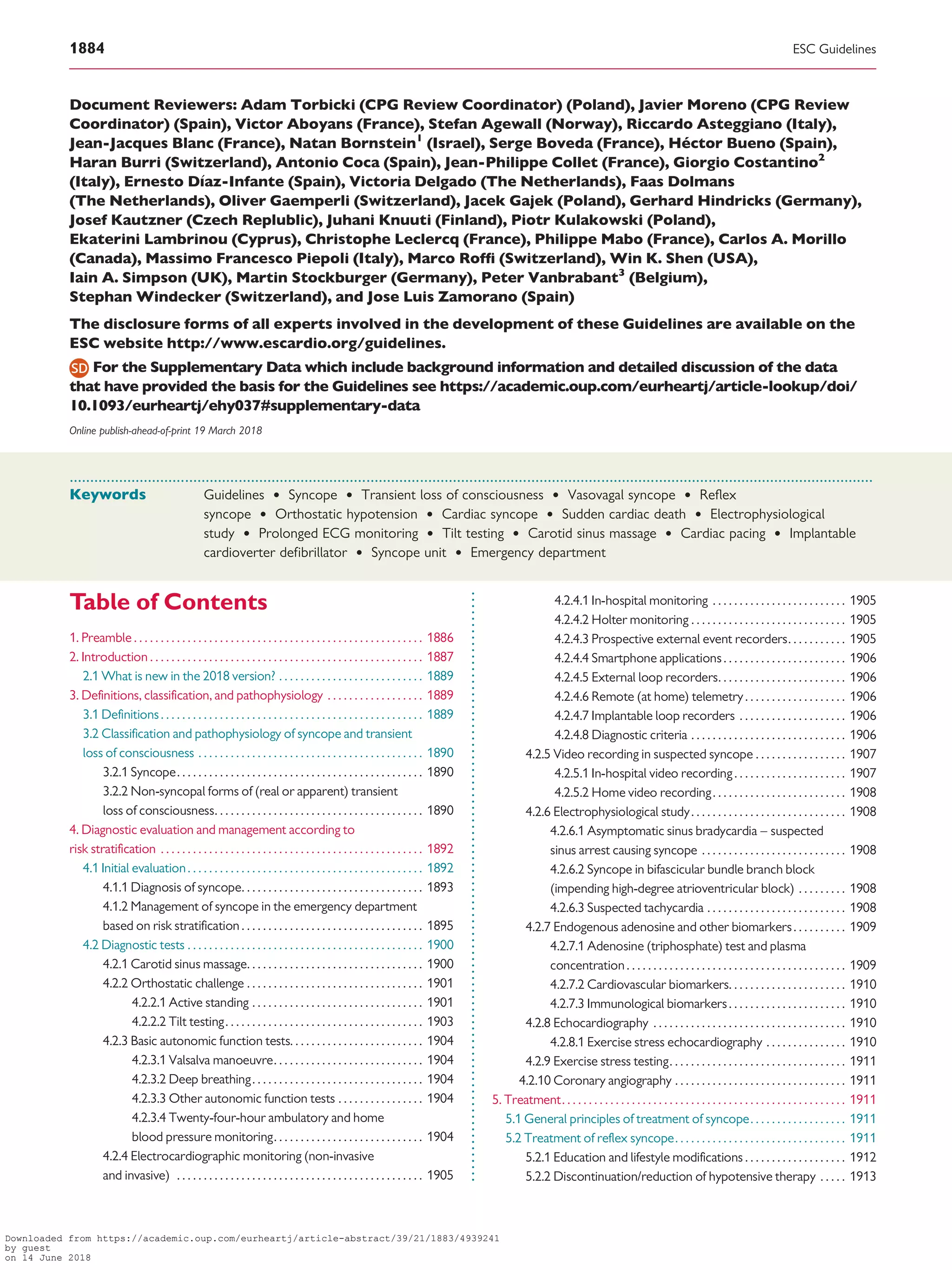 2018 esc guidelines for the diagnosis and management of syncope | PDF