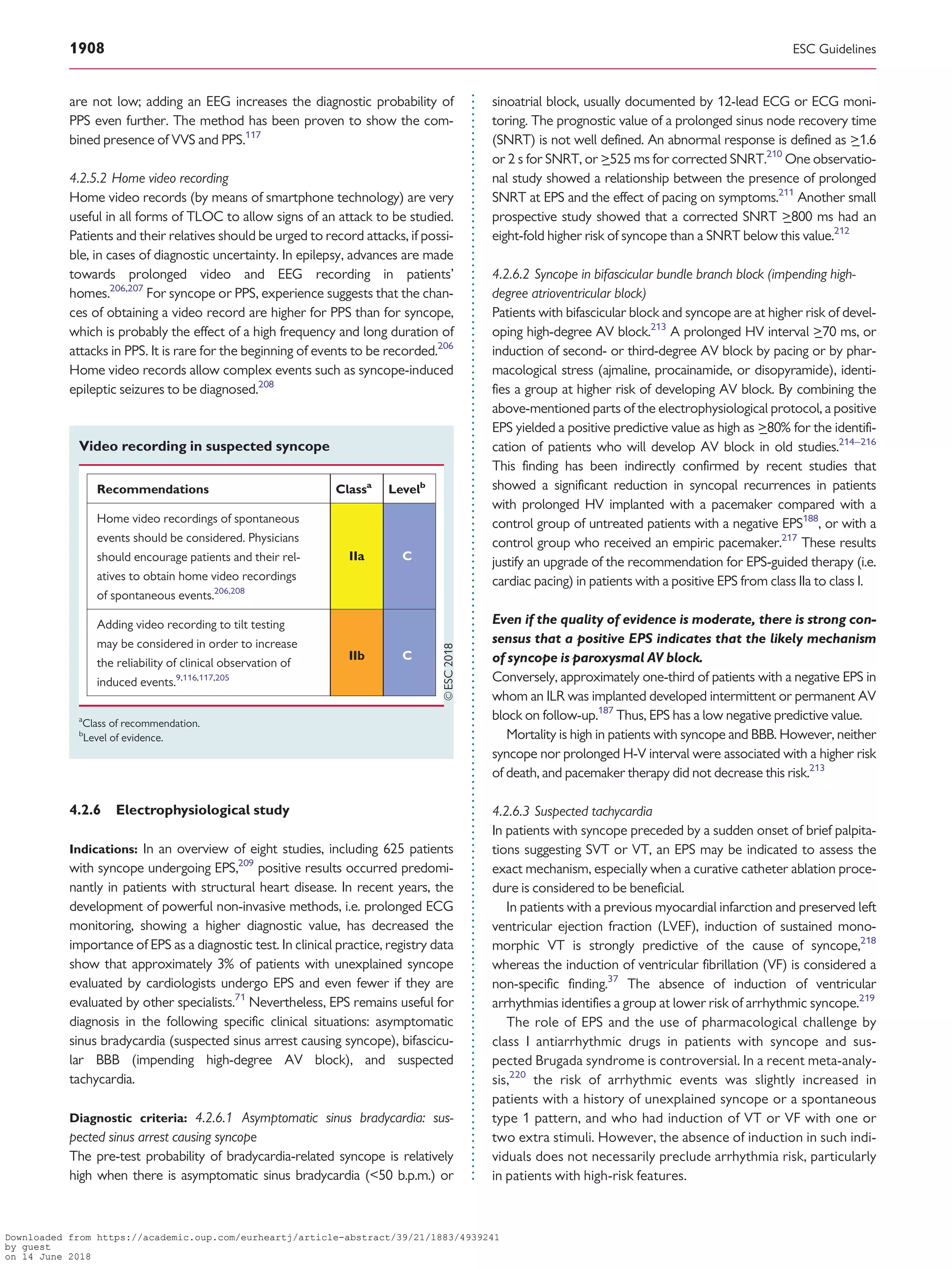 2018 esc guidelines for the diagnosis and management of syncope | PDF