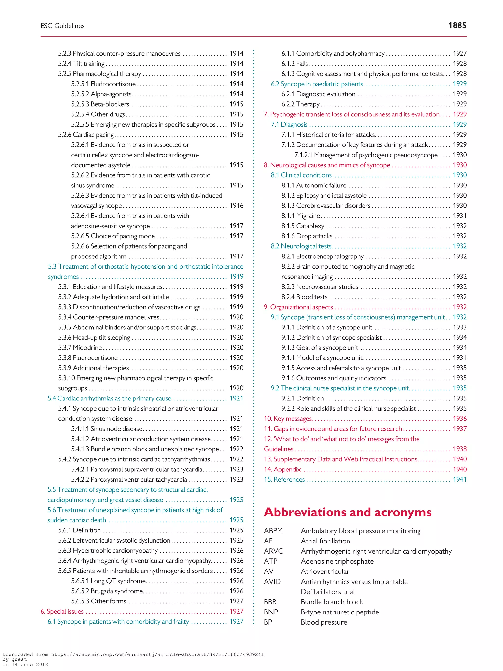 2018 esc guidelines for the diagnosis and management of syncope | PDF