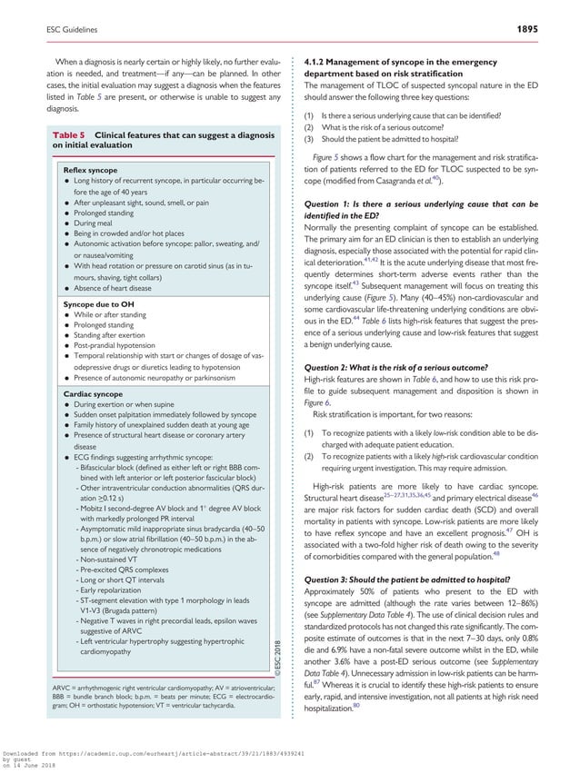 2018 esc guidelines for the diagnosis and management of syncope | PDF ...
