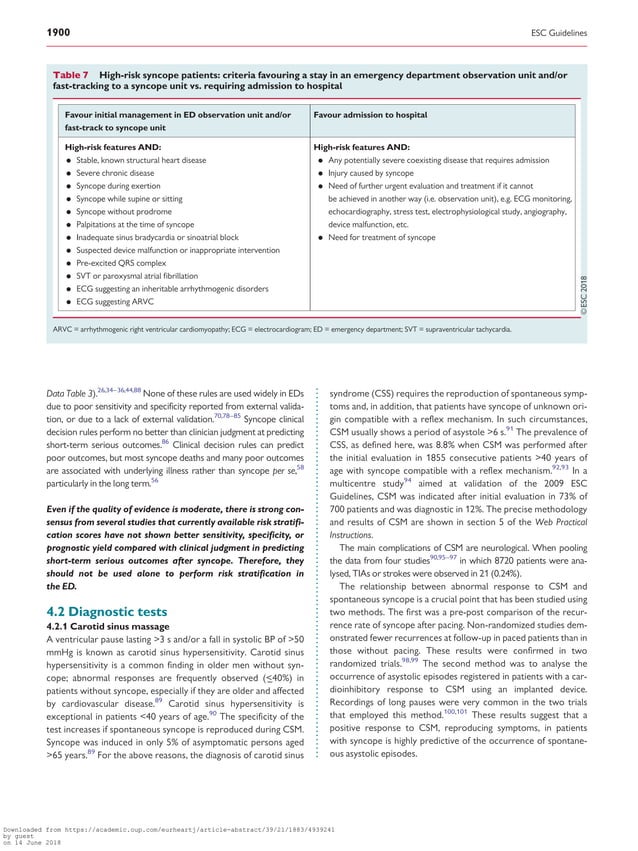 2018 esc guidelines for the diagnosis and management of syncope | PDF ...