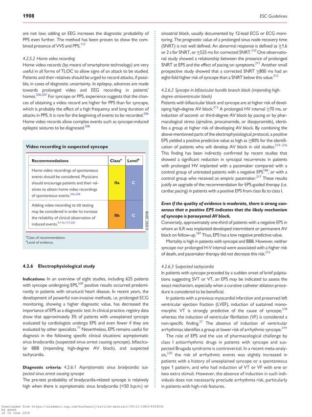 2018 esc guidelines for the diagnosis and management of syncope | PDF ...