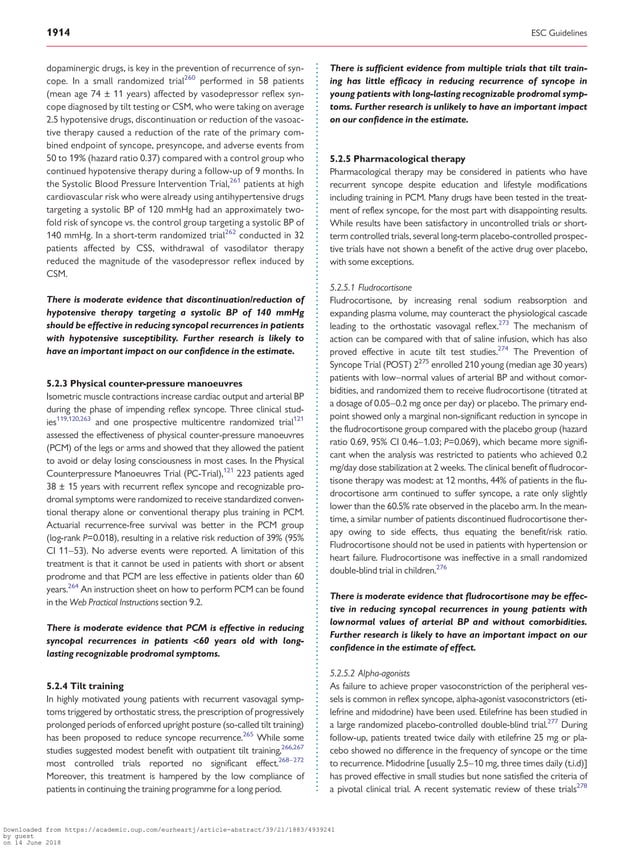 2018 esc guidelines for the diagnosis and management of syncope | PDF ...
