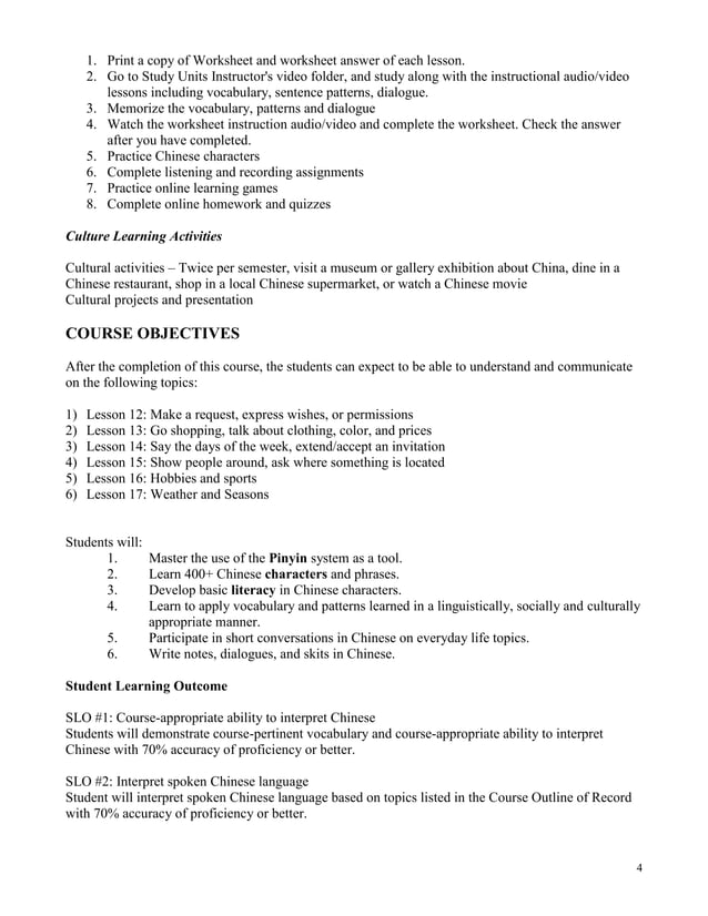 2018 FA Chinese 2 syllabus | PDF