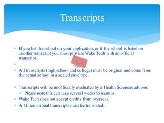 General Information Session for Wake Tech Health Science | PPT