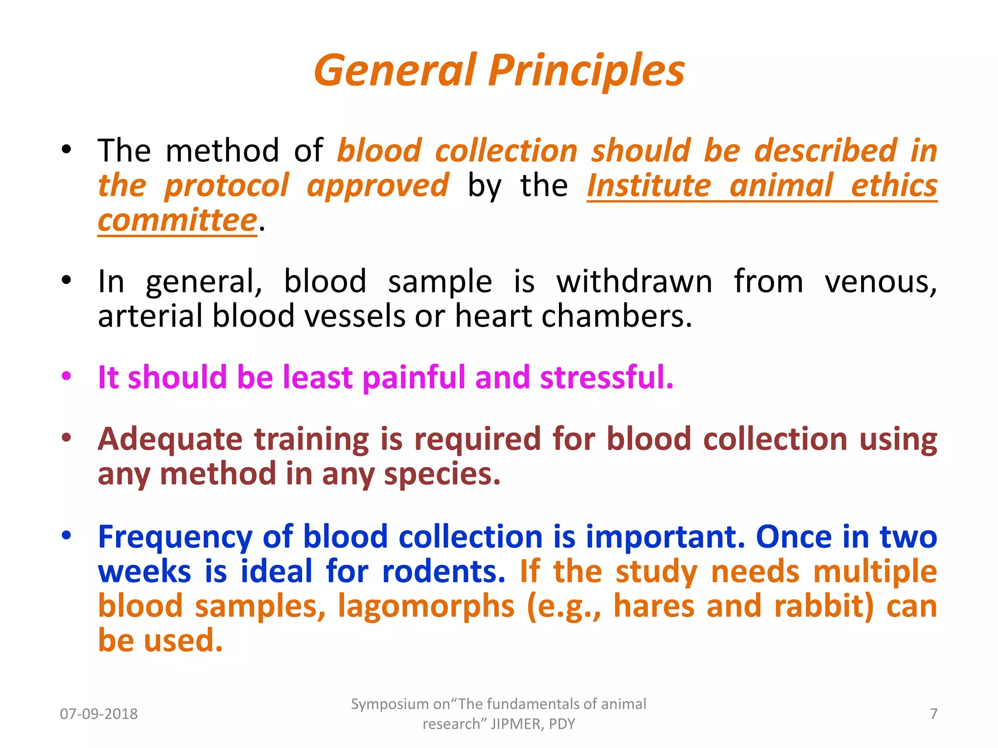 Blood sample collection in lab. animals | PPTX
