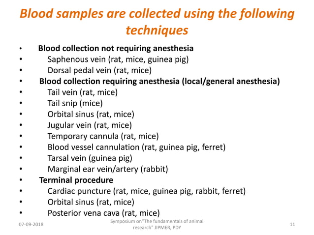 Blood sample collection in lab. animals | PPTX