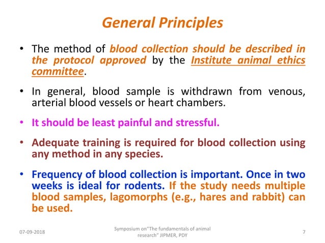 Blood sample collection in lab. animals | PPTX
