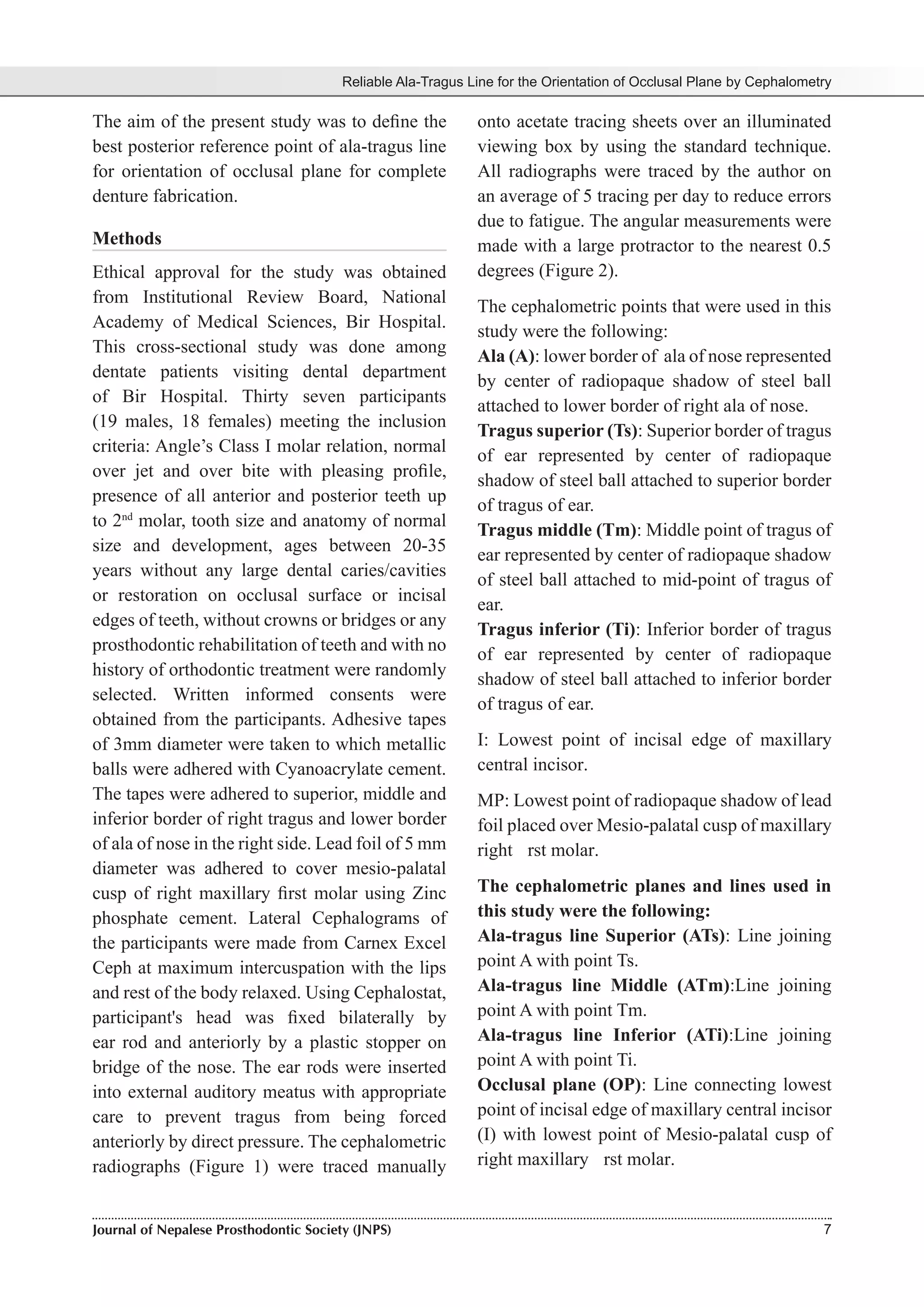 2018 Línea Ala-Trago fiable para la orientación del plano oclusal ...