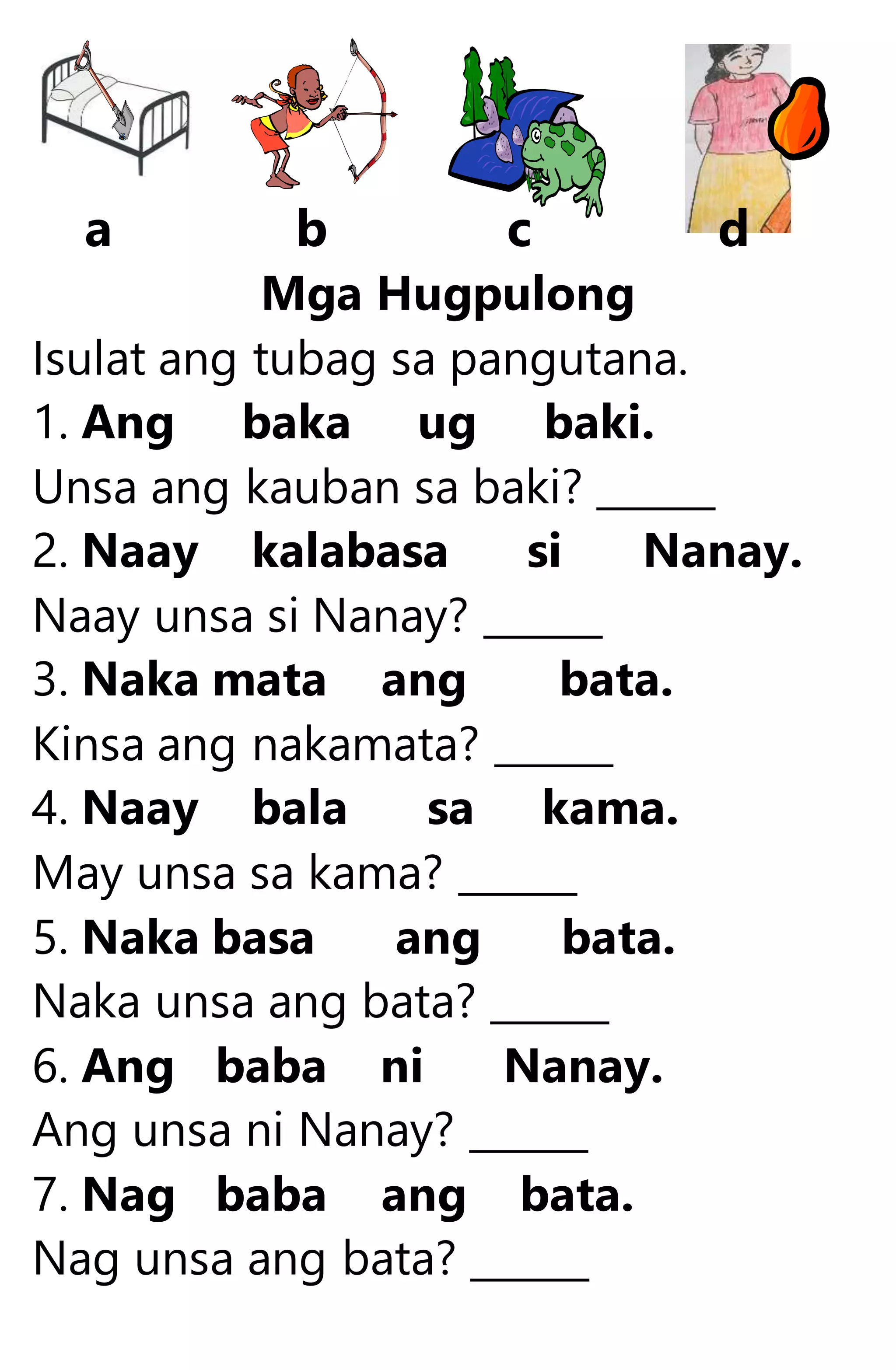 2018 mother tongue reading bisaya q1&q2 | DOCX