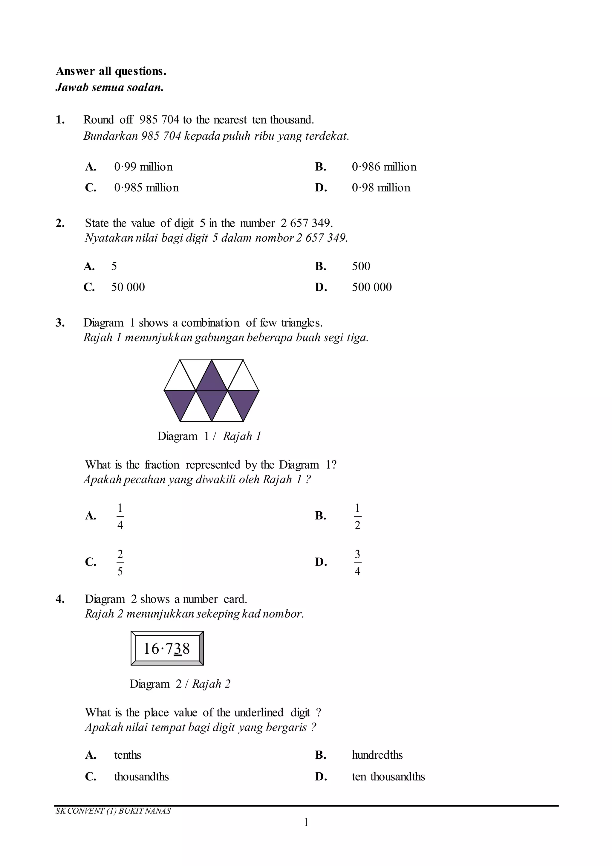 MATH YEAR 6 PAPER 1 PPT/18 | DOC