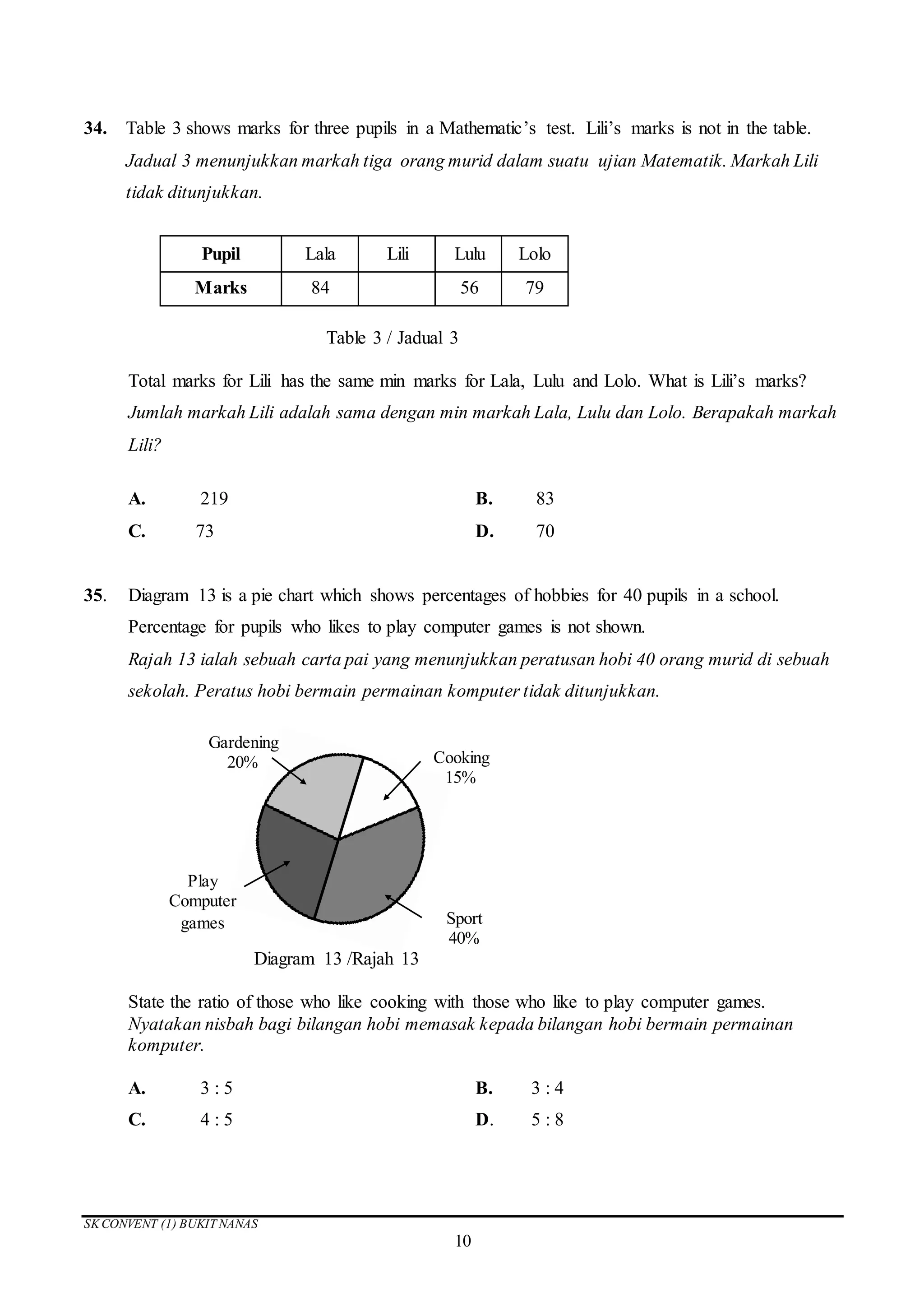 MATH YEAR 6 PAPER 1 PPT/18 | DOC