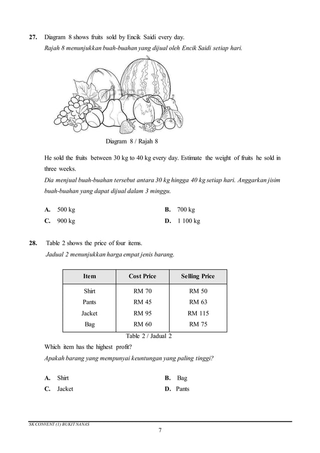 MATH YEAR 6 PAPER 1 PPT/18 | DOC