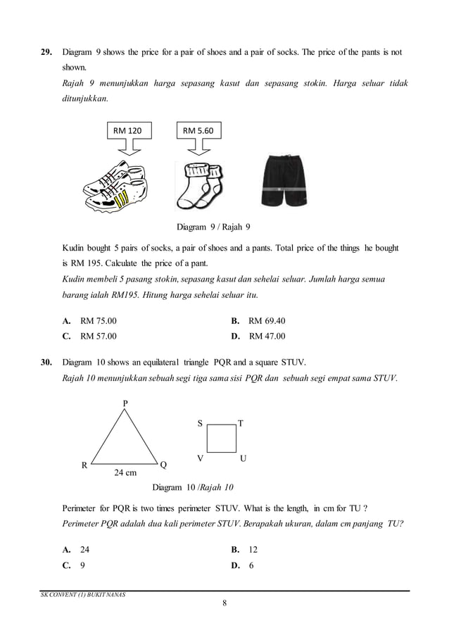 MATH YEAR 6 PAPER 1 PPT/18 | DOC