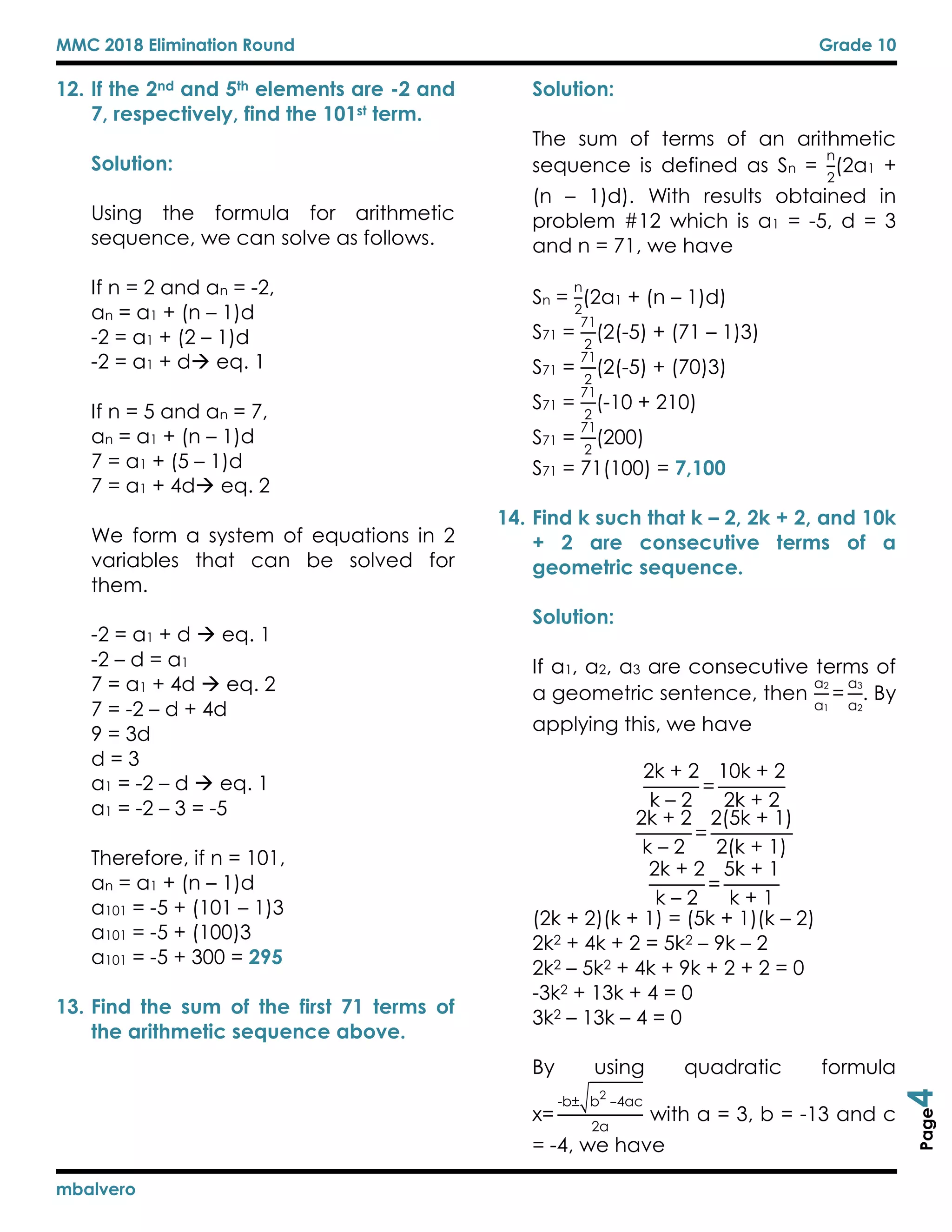 2018 mtap for g10 with answers | PDF