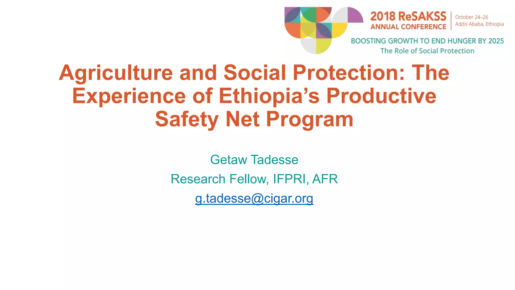 Agriculture and Social Protection: The Experience of Ethiopia’s ...