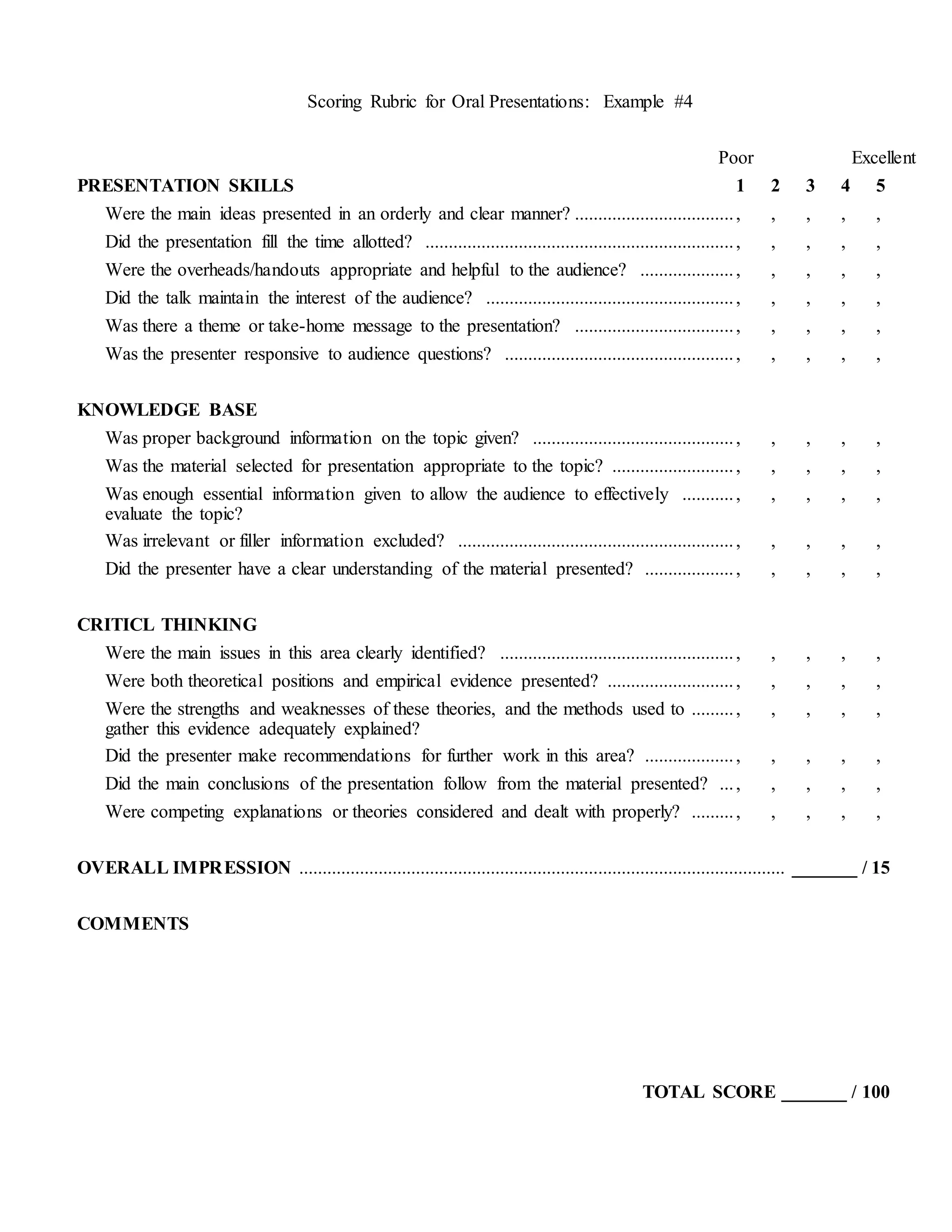 Rubric for presentation | DOC