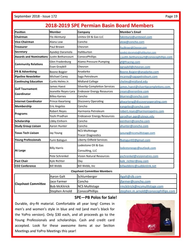 SPE Permian Basin September 2018 Pipeline Newsletter | PDF