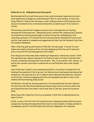 My final reflection on the kindergarten practicum period | DOCX