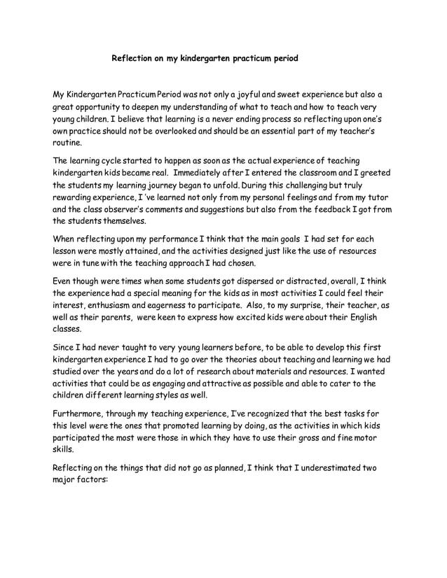 My final reflection on the kindergarten practicum period | DOCX ...