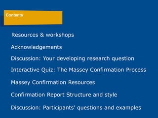 Massey University Doctoral Skills Workshop 1: Writing the report for ...
