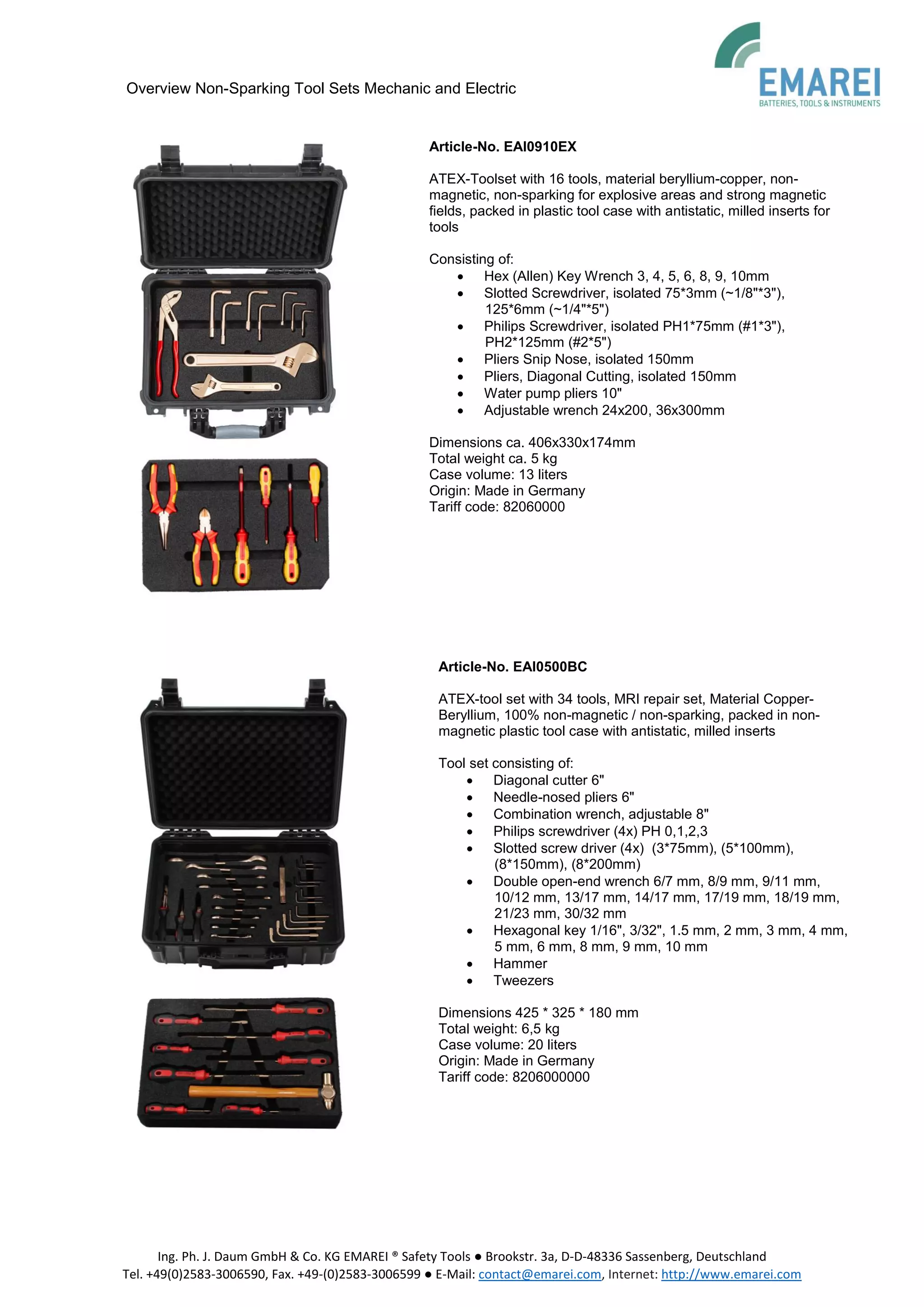 ATEX Safety Tools - Overview on EMAREI non-sparking tool sets | PDF