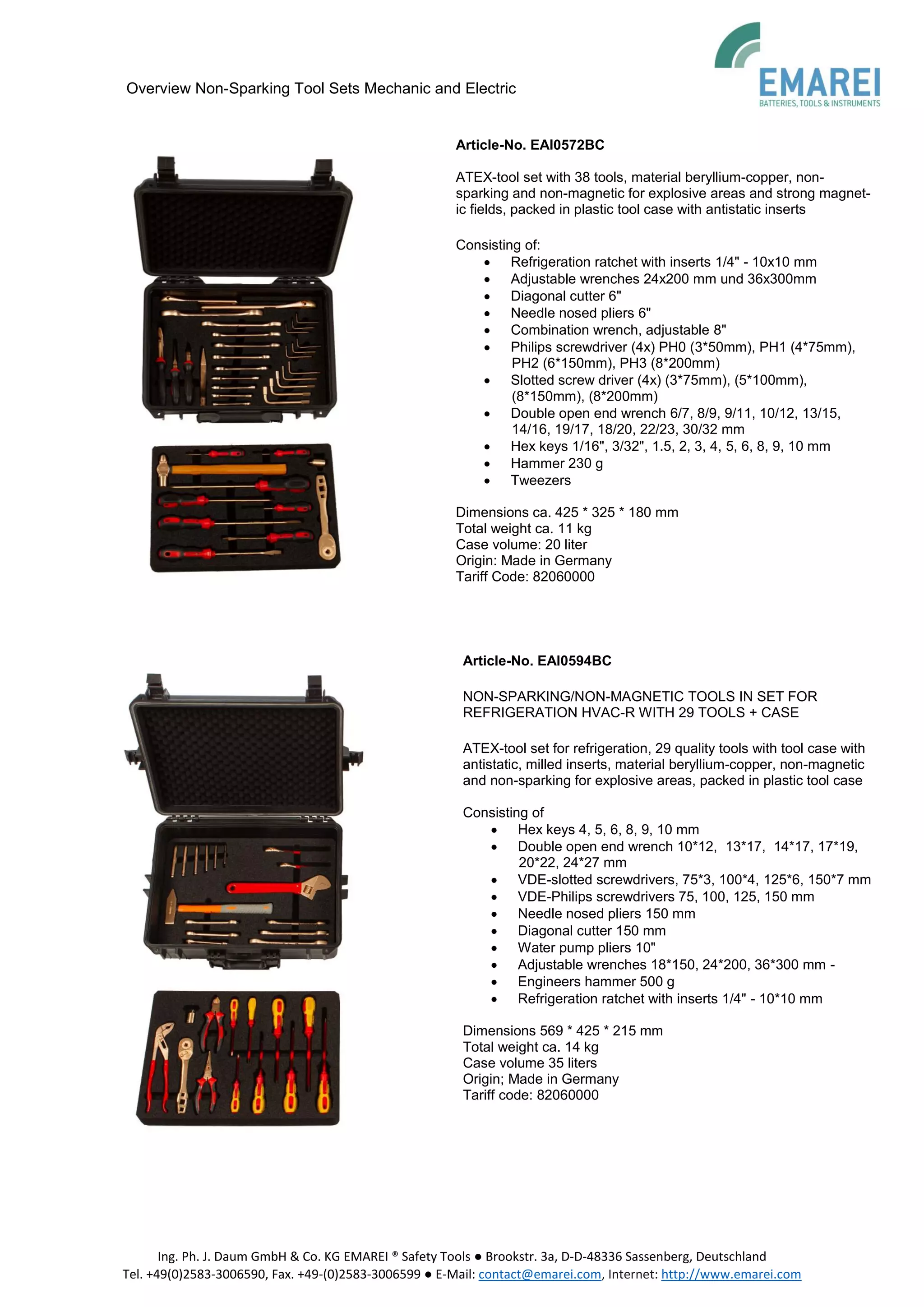 ATEX Safety Tools - Overview on EMAREI non-sparking tool sets | PDF