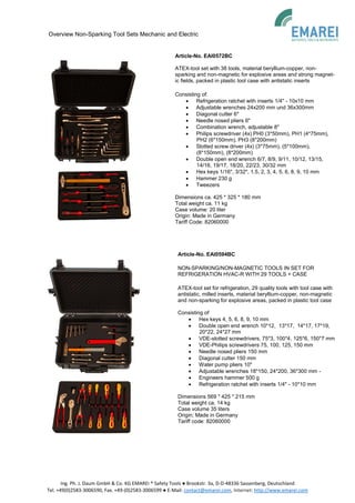 ATEX Safety Tools - Overview on EMAREI non-sparking tool sets | PDF