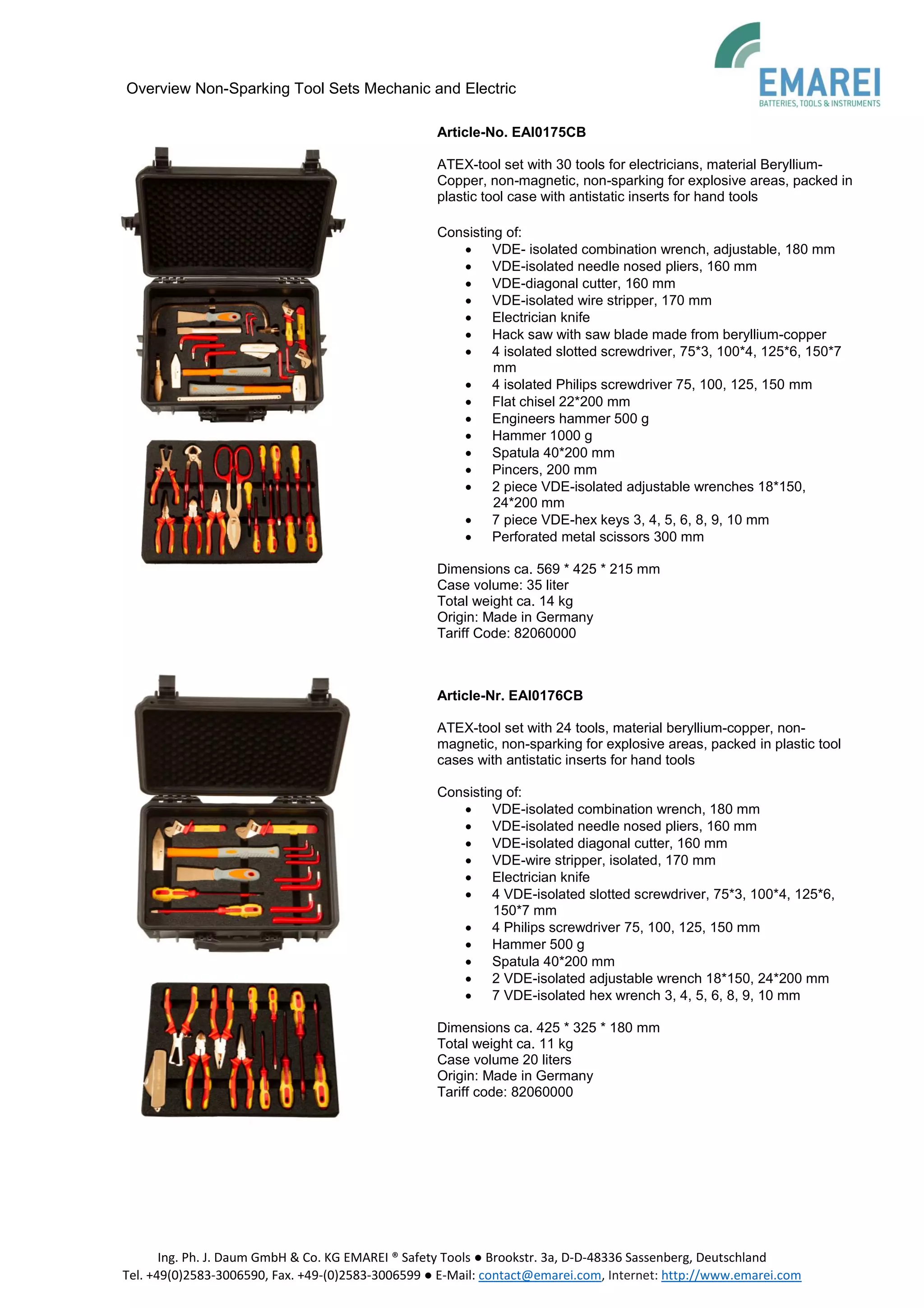 ATEX Safety Tools - Tool Sets for Hazardous Areas - Overview | PDF
