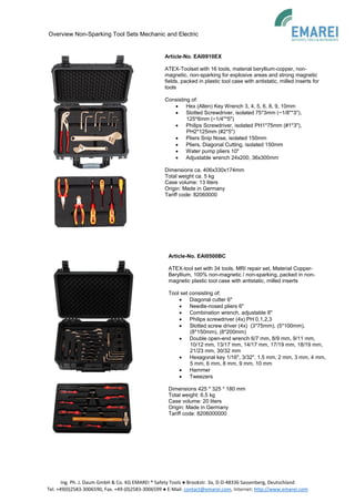ATEX Safety Tools - Tool Sets for Hazardous Areas - Overview | PDF