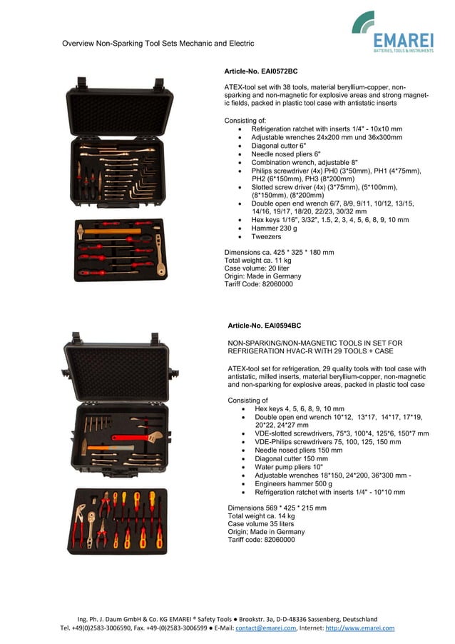 ATEX Safety Tools - Tool Sets for Hazardous Areas - Overview | PDF