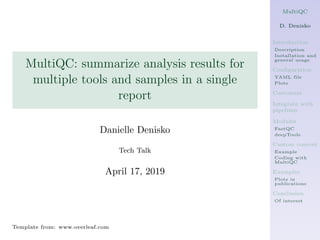 MultiQC: summarize analysis results for multiple tools and samples in a single report | PPT