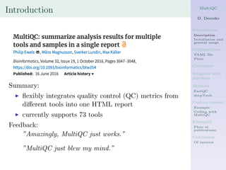 MultiQC: summarize analysis results for multiple tools and samples in a ...