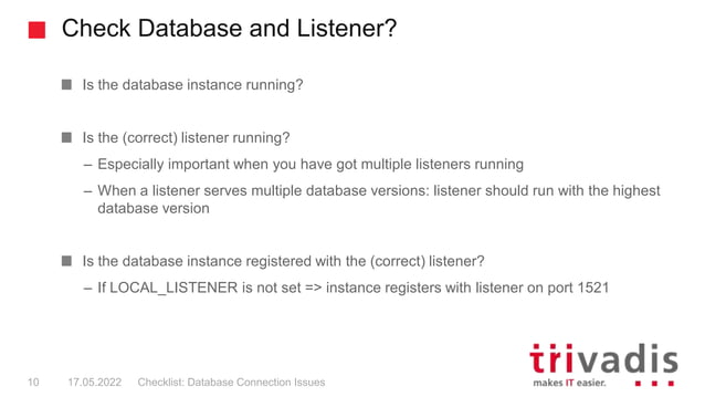 Oracle Database: Checklist Connection Issues | PPT