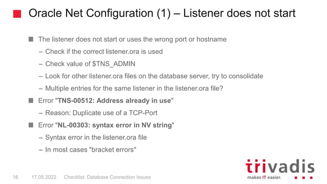 Oracle Database: Checklist Connection Issues | PPT