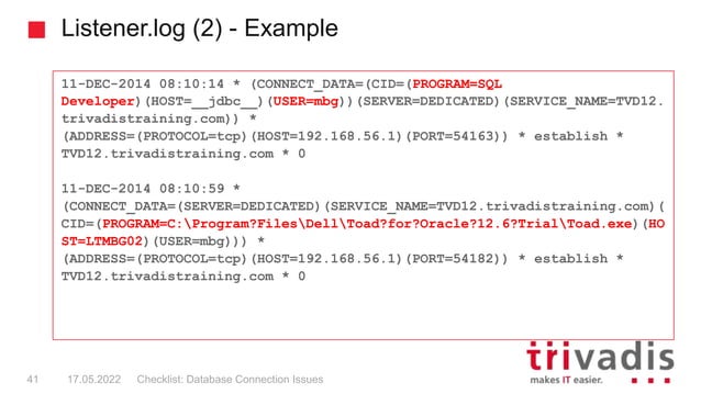 Oracle Database: Checklist Connection Issues | PPT
