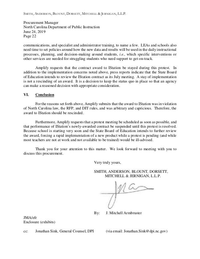 Protest letter from Amplify on Istation award