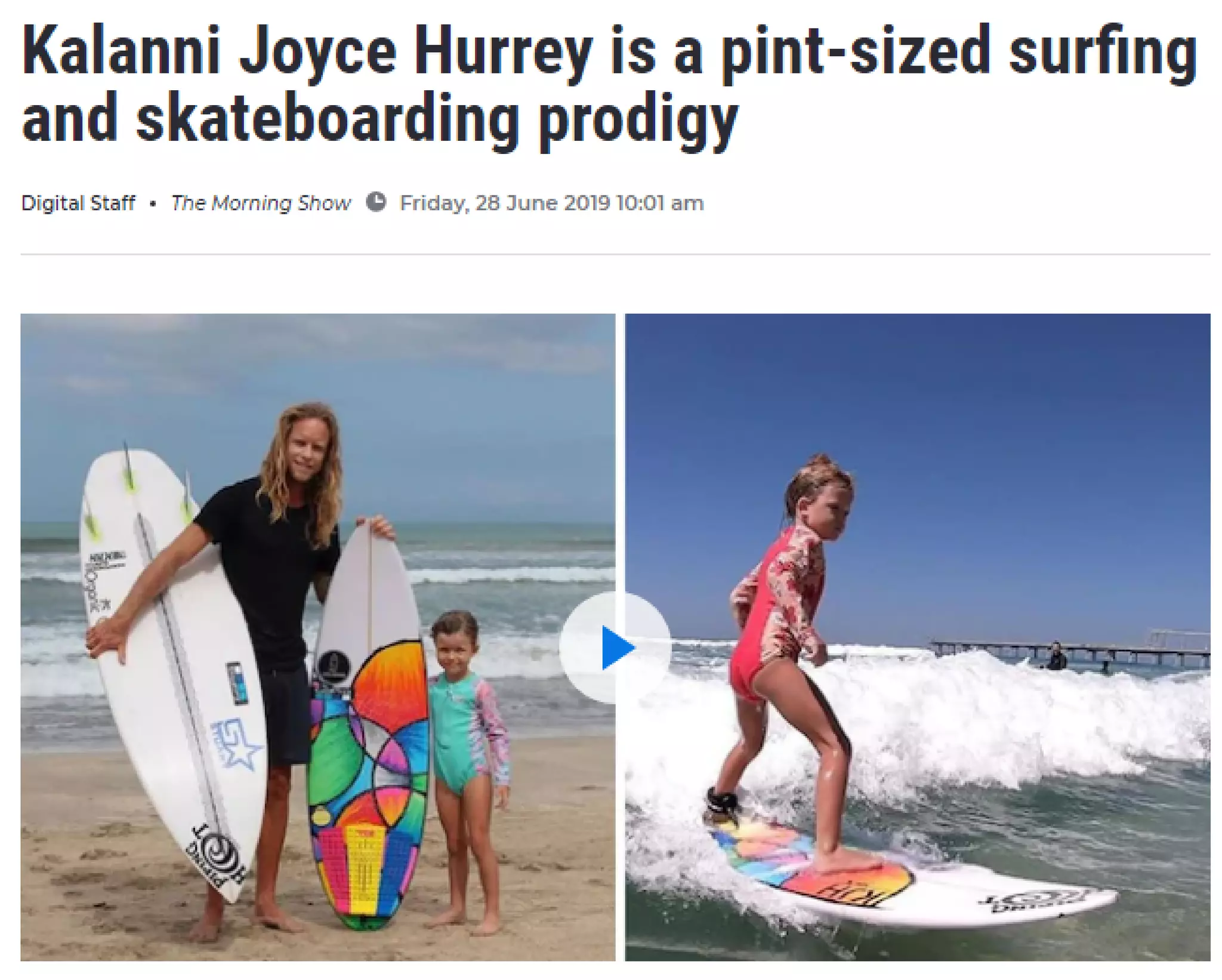 Kalanni Joyce Hurrey is a pint-sized surfing and skateboarding prodigy ...