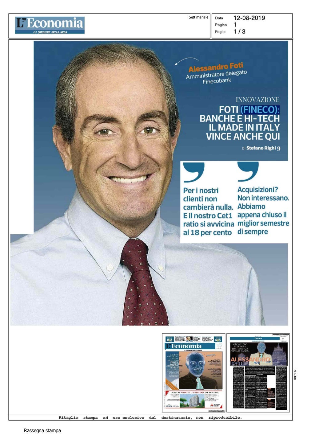 Cover Story L'Economia - Intervista ad Alessandro Foti