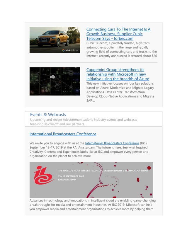 Microsoft Telecommunications Industry Newsletter August 2019 | PDF