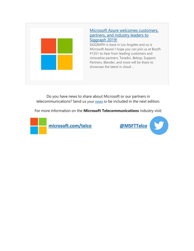 Microsoft Telecommunications Industry Newsletter August 2019 | PDF