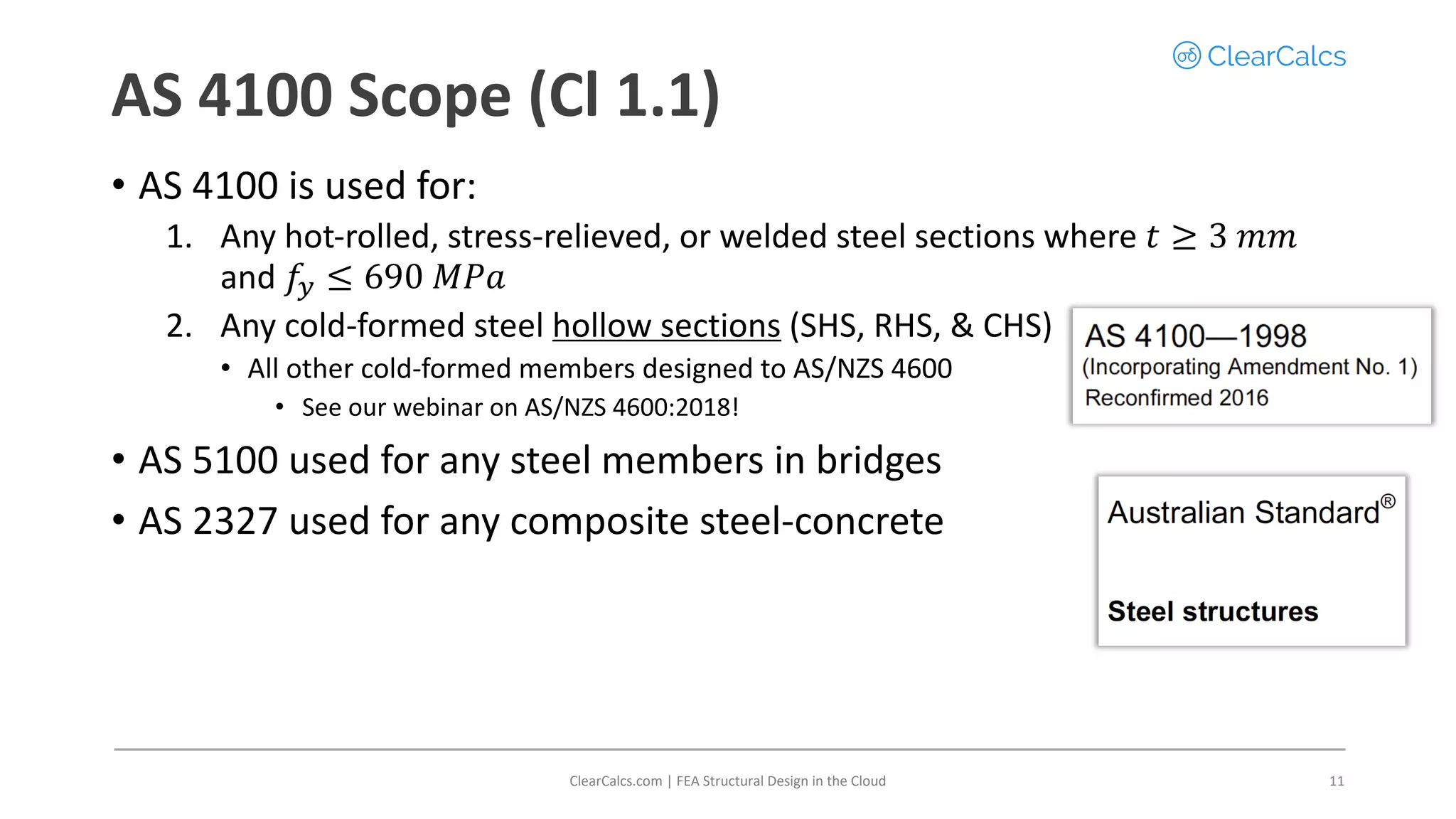 Steel Design to AS4100 1998 (+A1,2016) Webinar - ClearCalcs | PDF