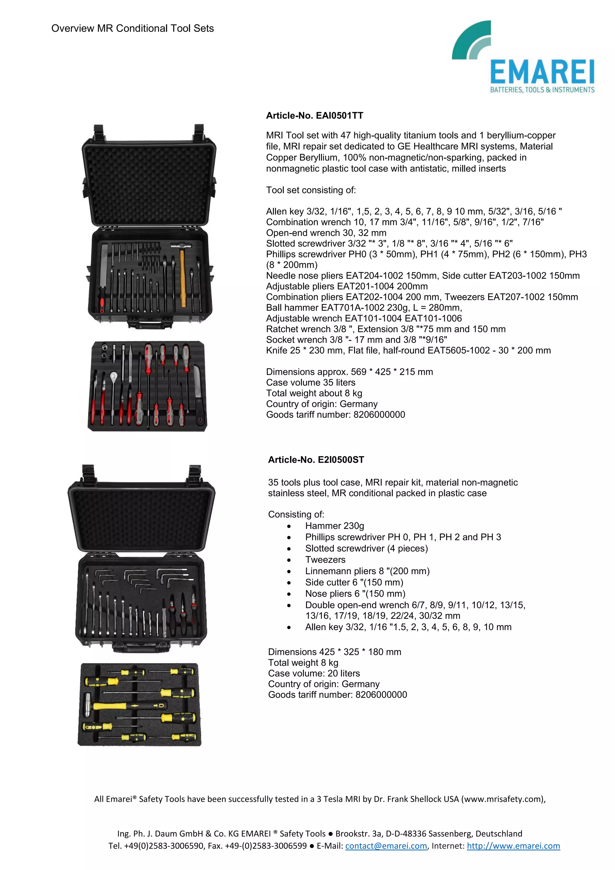 MRI Safety Tools - Emarei® Safety Tool Sets, Made in Germany, contact ...