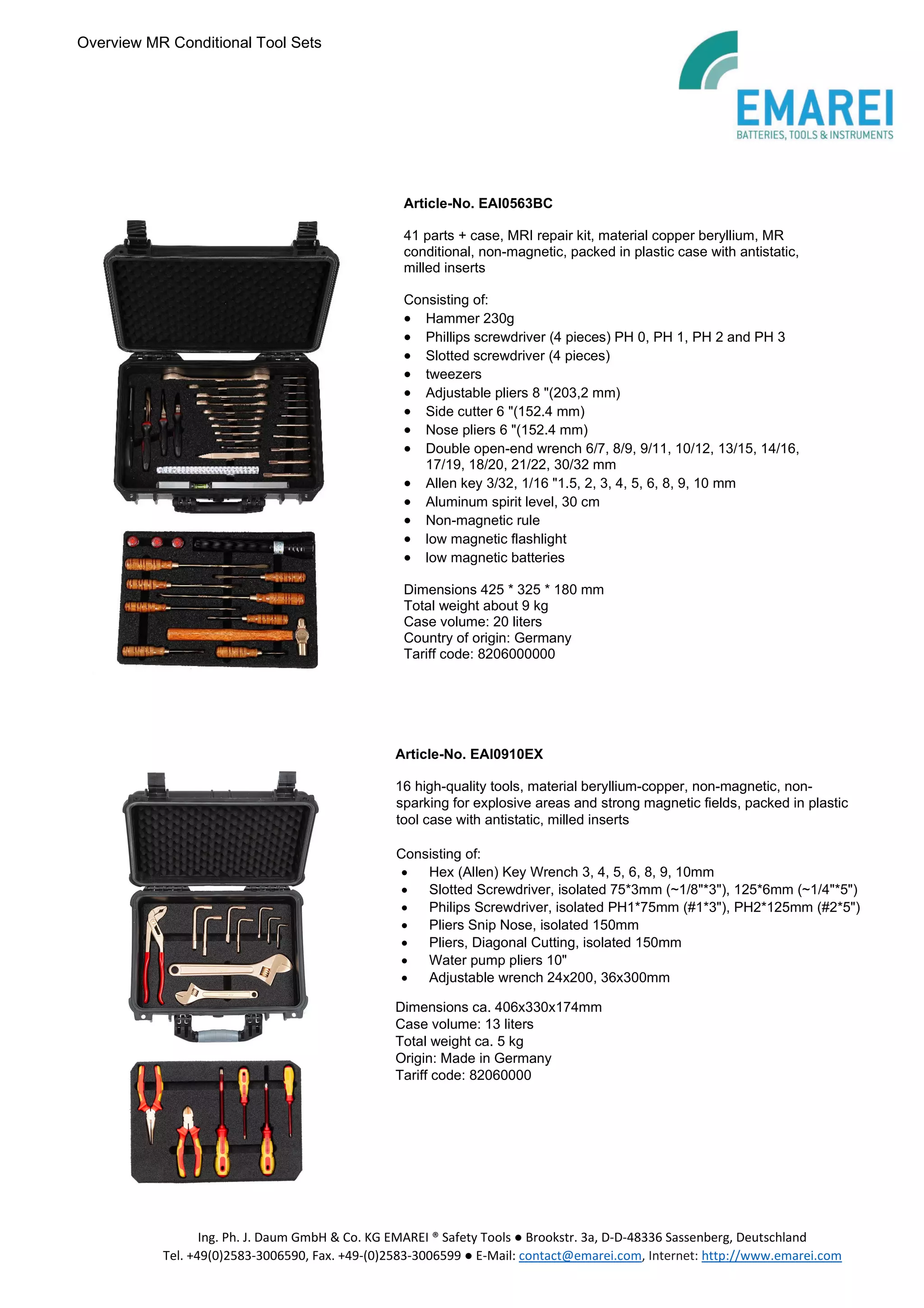 MRI Safety Tools - Emarei® Safety Tool Sets, Made in Germany, contact ...