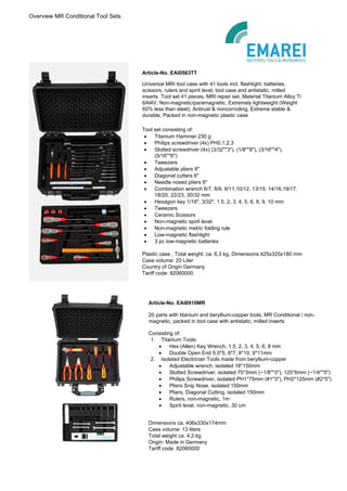 MRI Safety Tools - Emarei® Safety Tool Sets, Made in Germany, contact ...
